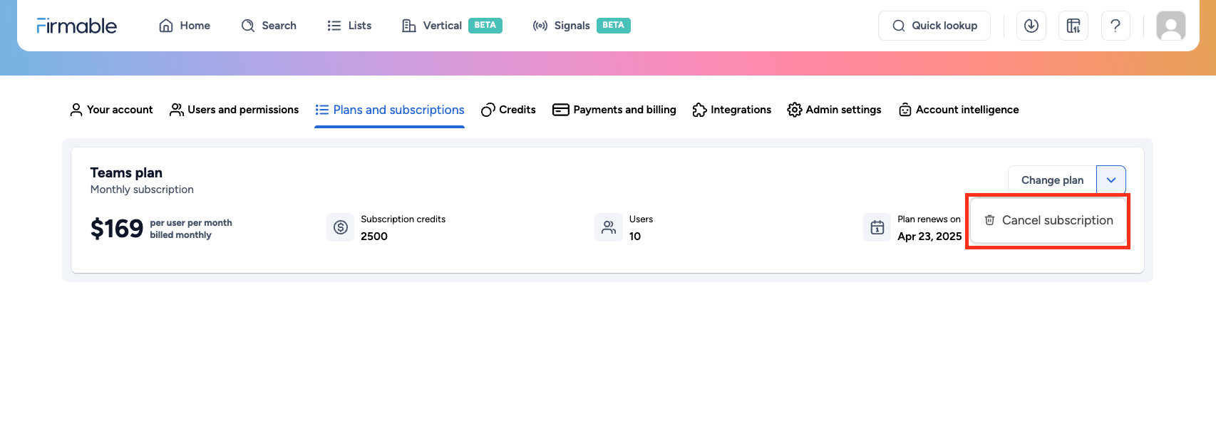 How to cancel your Firmable trial or subscription