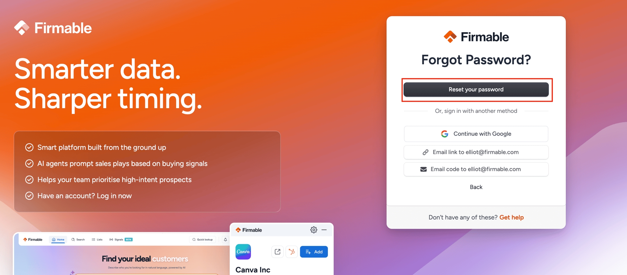 How to reset Firmable password