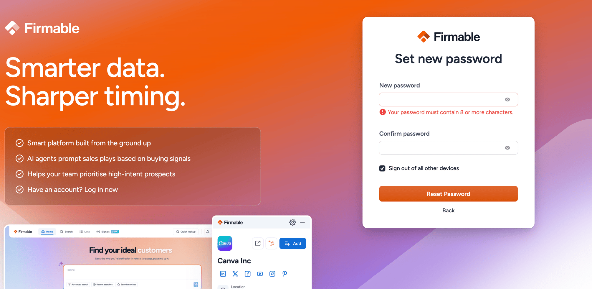 How to reset Firmable password