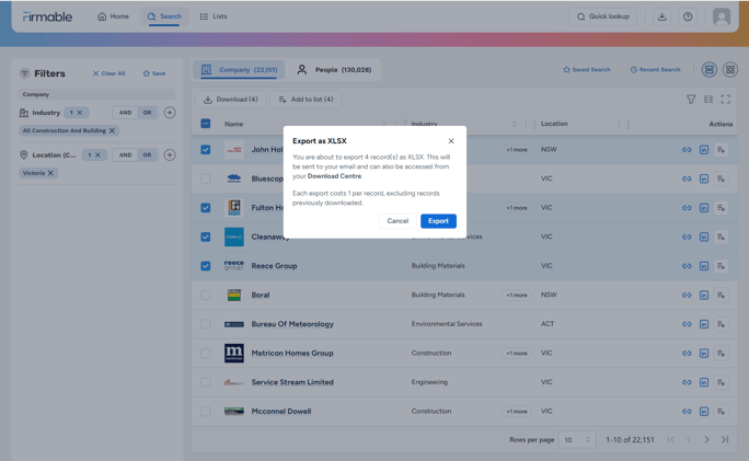 How to download data in Firmable